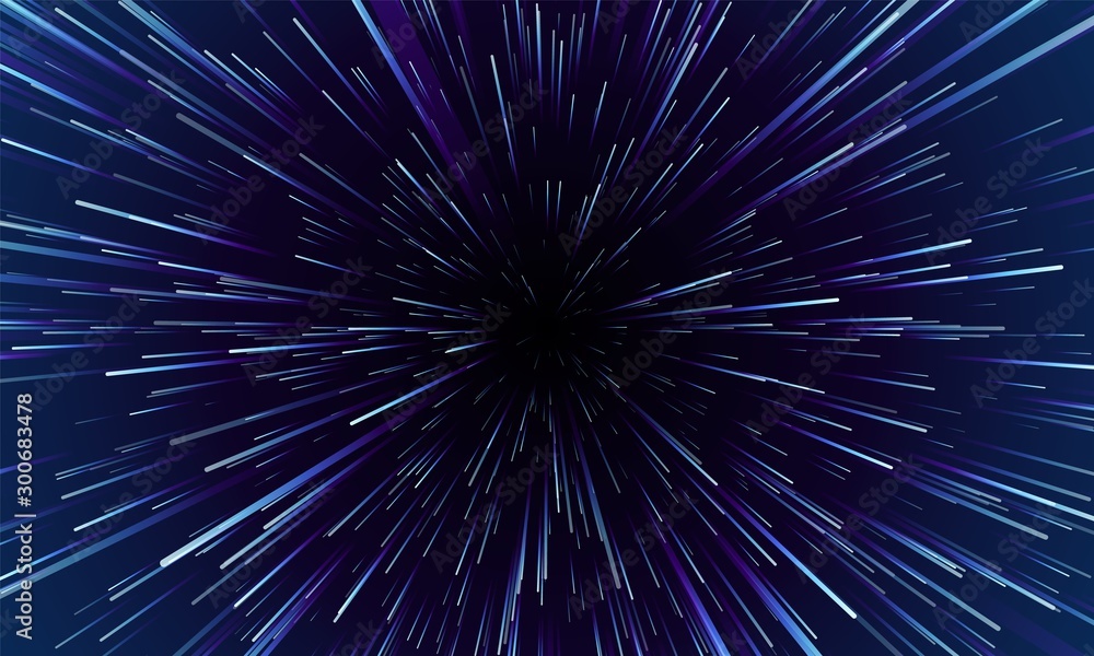 Star warp. Hyperspace jump, traces of moving stars light and ...