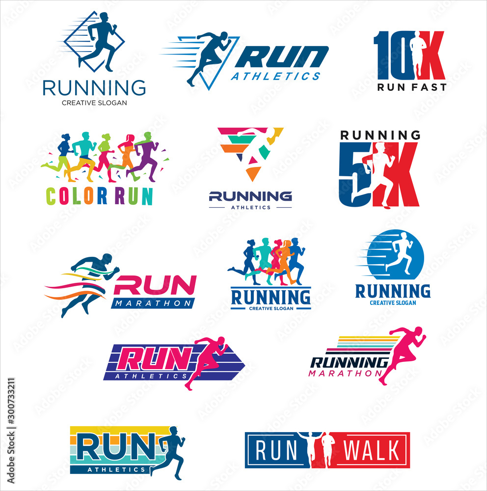 Set Of Running Logo Design vector Stock symbol .Running logo sport ...