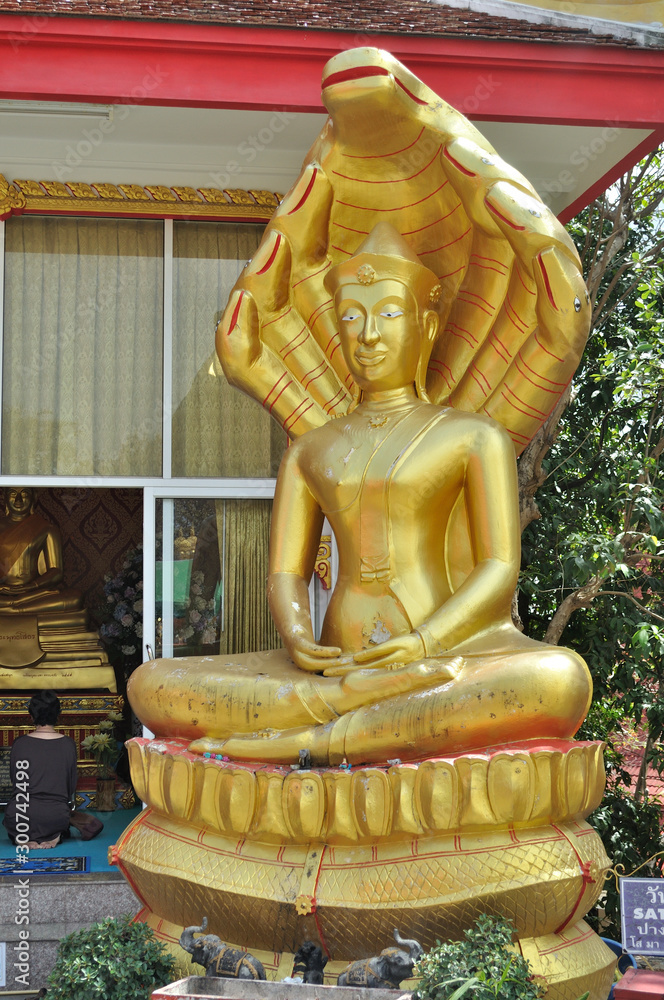 Statue semi-divine deities Naga - protecting Buddhist temple. Stock ...