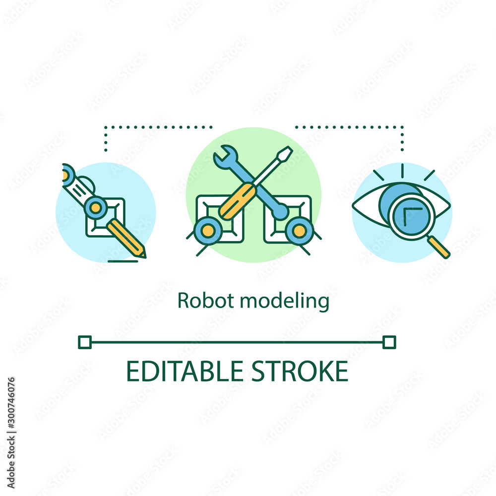 Robot modeling concept icon. Robotic process automation. Automatic calculations and design ...