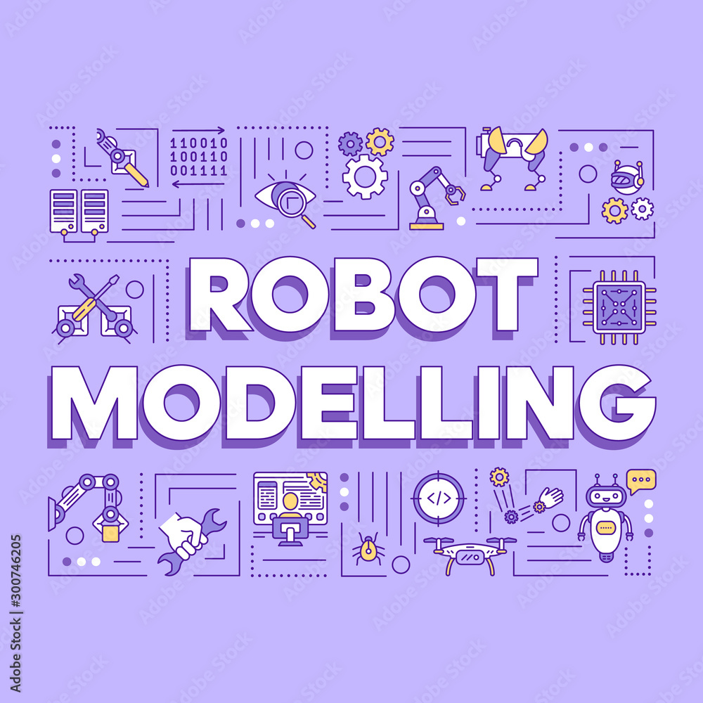 Robot modelling word concepts banner. Artificial intelligence and ...