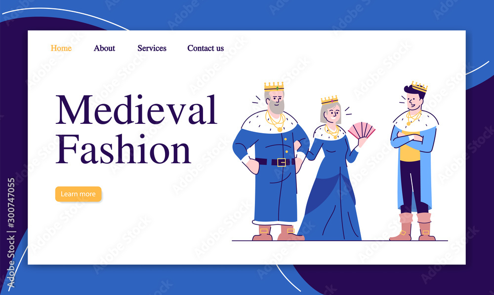 Medieval fashion landing page vector template. Middle Ages clothing ...