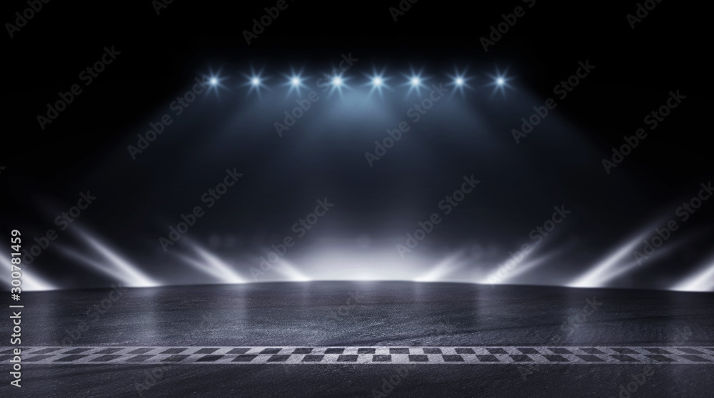 3D Rendering abstract race track finish line racing on night Stock ...