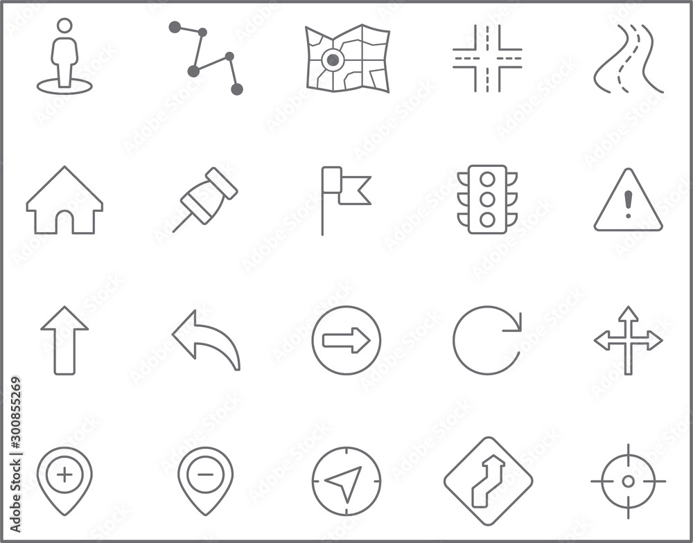 Set of road and navigation Icons line style. Included the icons as map ...
