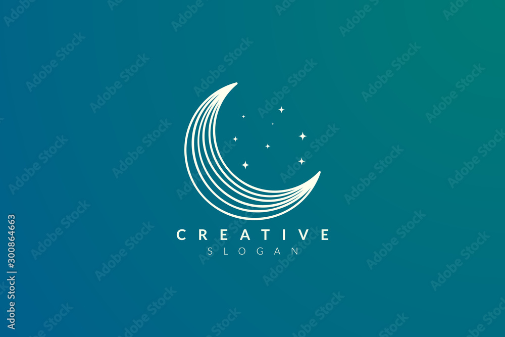 Vector design of a crescent moon with bright golden minimalist and ...