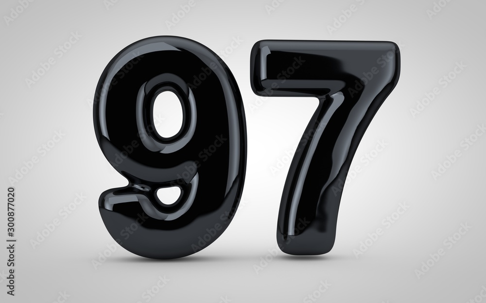 Black glossy balloon number 97 isolated on white background. Stock ...