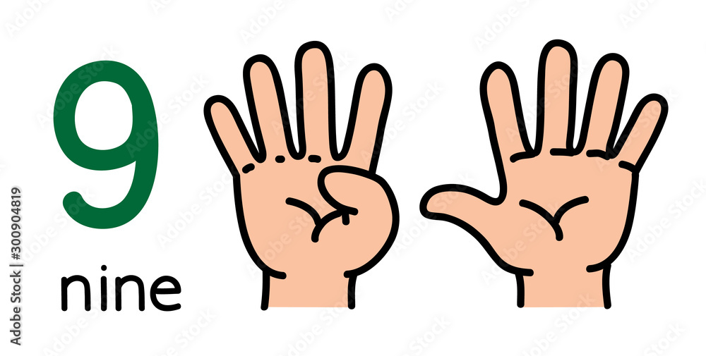 9. Kid's hand showing the number nine hand sign. Stock Vector | Adobe Stock