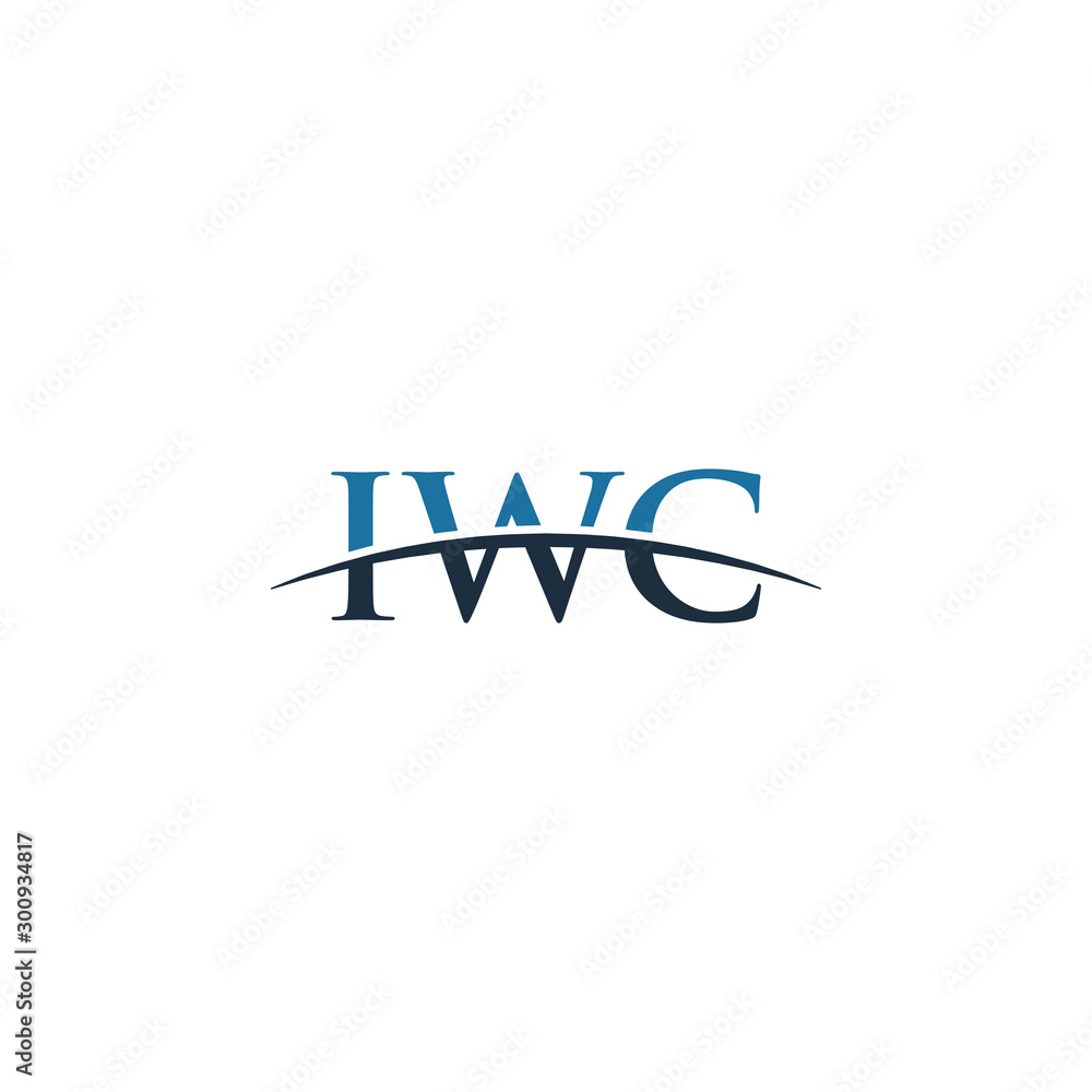 Initial letter IWC, overlapping movement swoosh horizon logo company ...