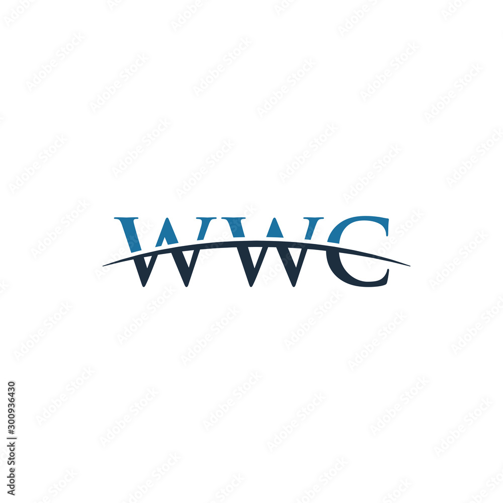 Initial letter WWC, overlapping movement swoosh horizon logo company ...