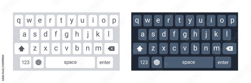 Smartphone keyboard in light and dark mode, keypad alphabet buttons in ...