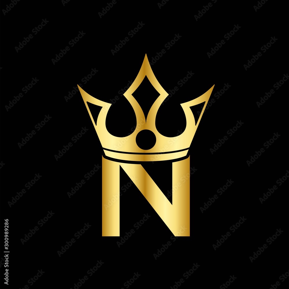 Vector de Stock Gold Font Letter N Logo. Crown of kings and queens with ...