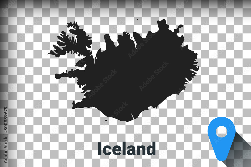 Map of Iceland, black map on a transparent background. alpha channel ...