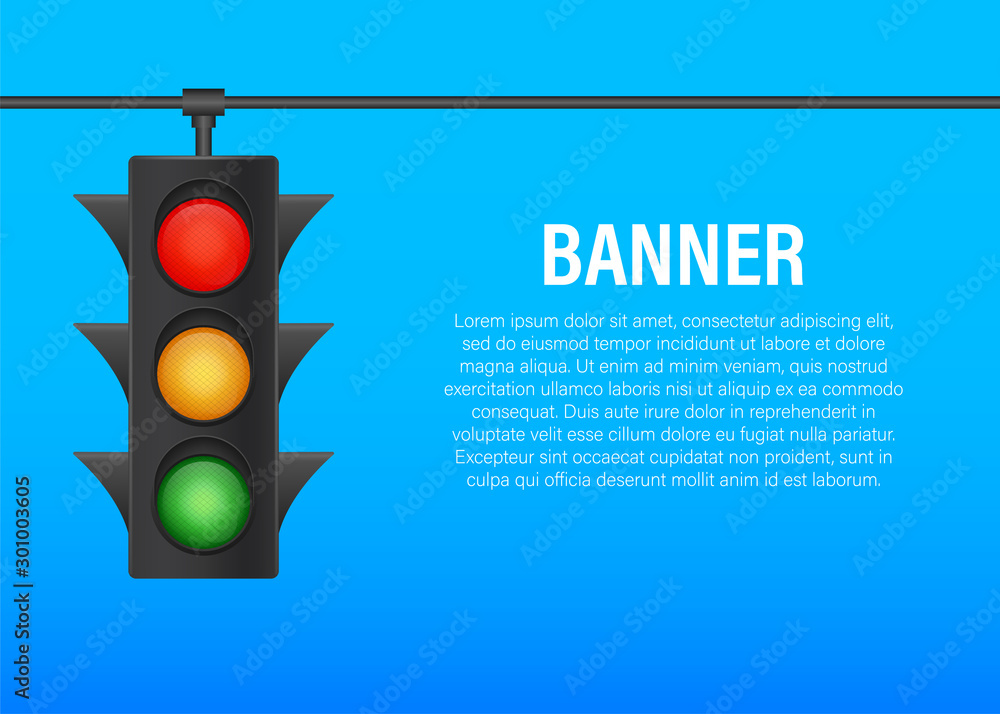 Traffic lights banner on blue background. Vector stock illustration ...