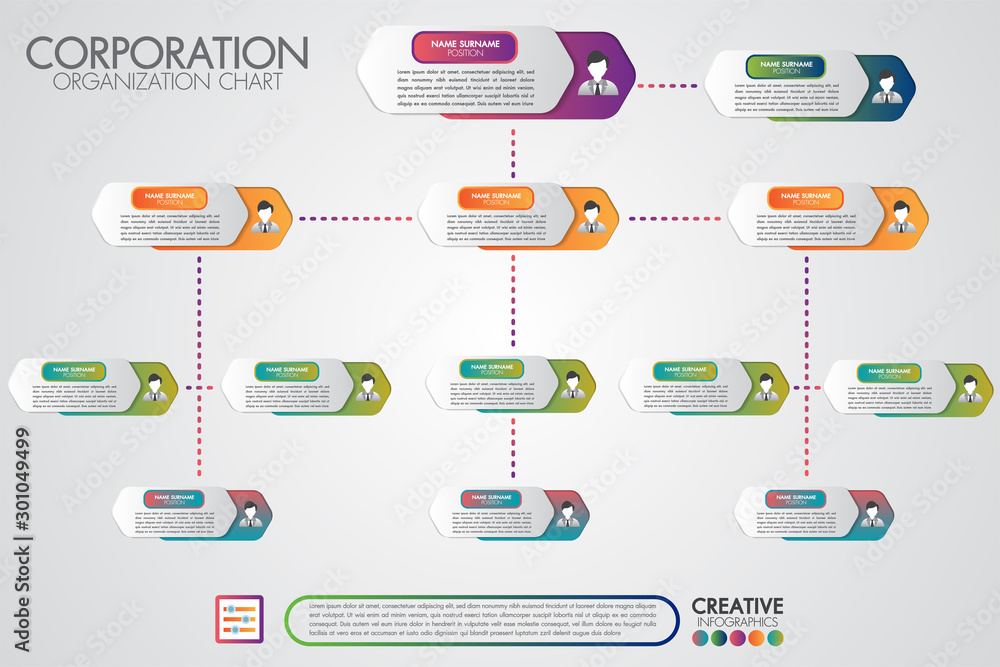 Corporate organisation chart template with business people icons ...