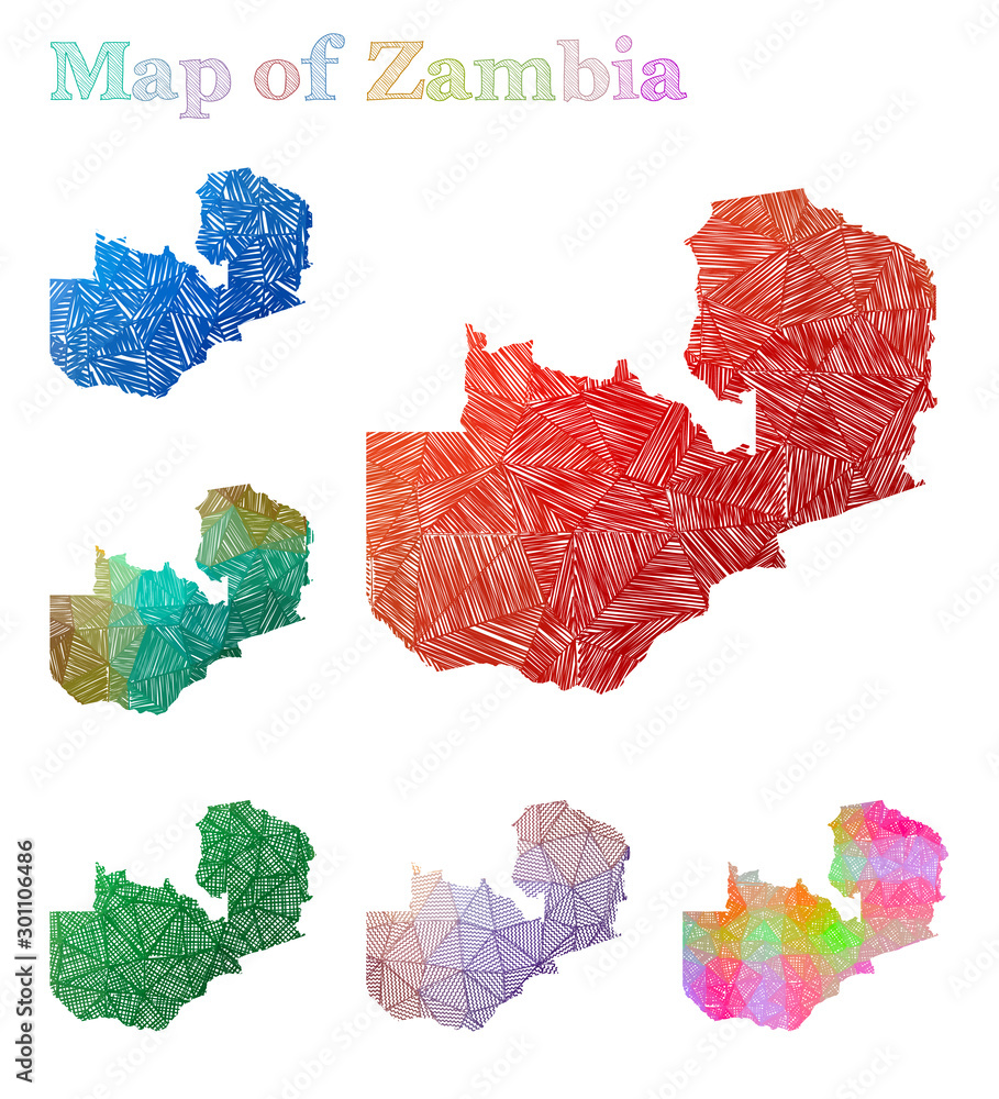 Hand-drawn map of Zambia. Colorful country shape. Sketchy Zambia maps ...