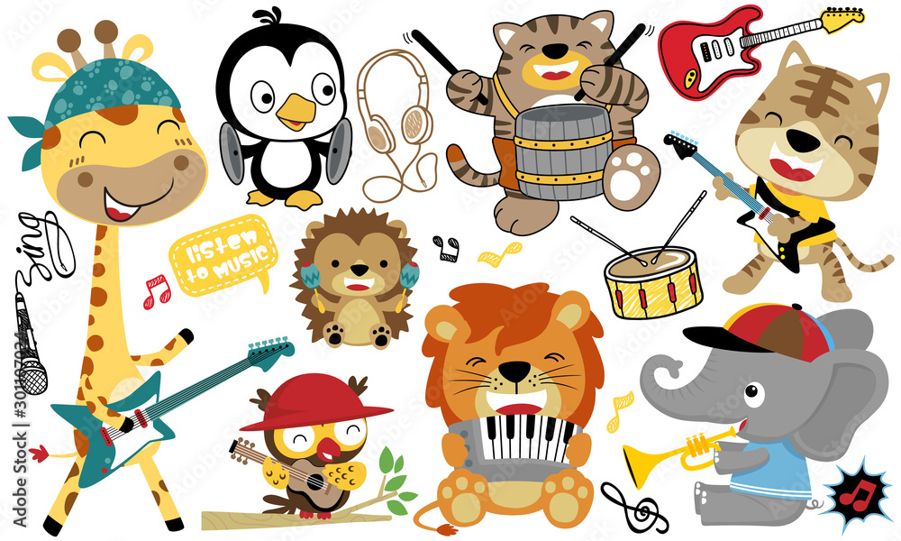 Vector set of cute animals playing music instruments Stock Vector ...