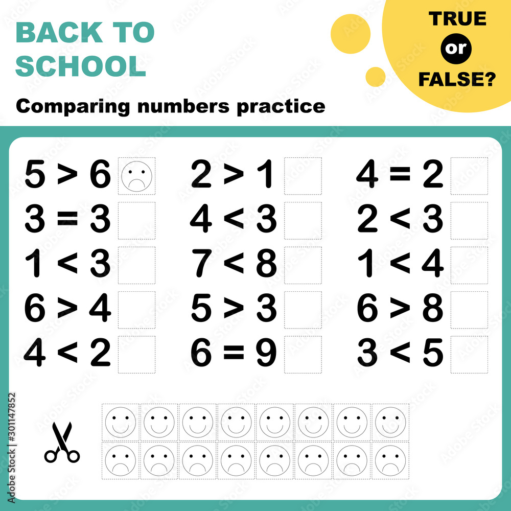 True or false? Comparing numbers worksheet. Easy worksheet, for ...