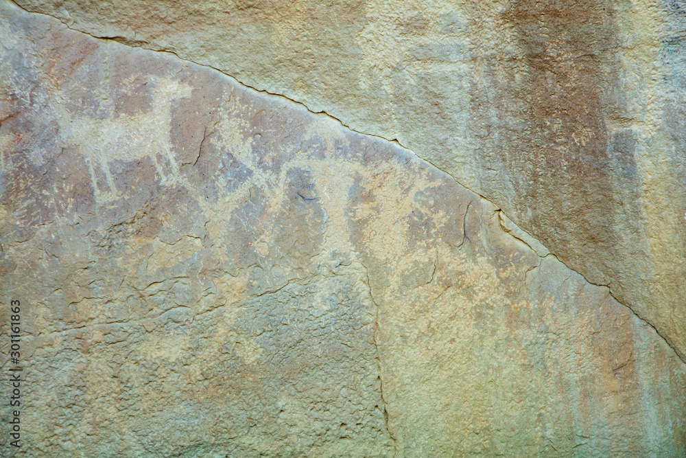 Detail of a part of the petroglyphs incised by the Fremont People in ...