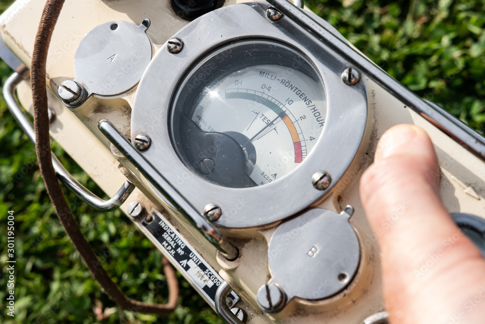 Cold War type Geiger radiation detector showing the classic meter style ...