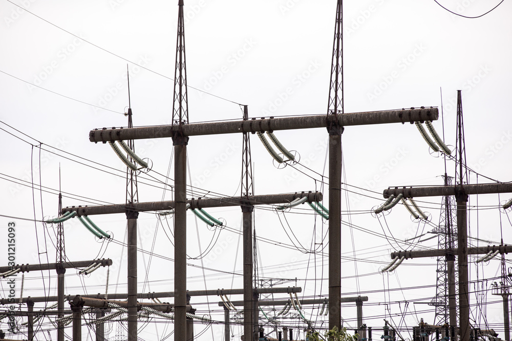Power plant. High voltage transmission and distribution station. Wire ...