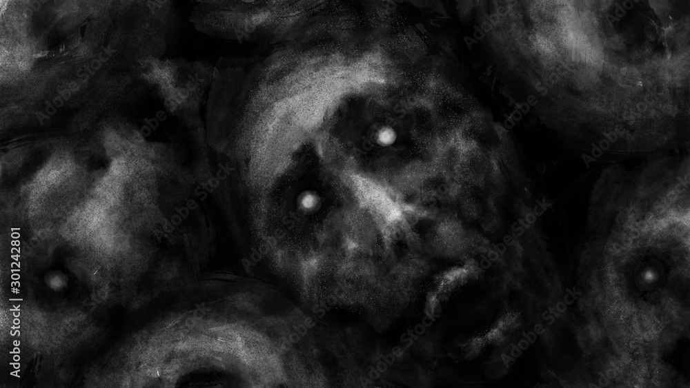 Dark faces of corpses the screaming. Black and white illustration in ...