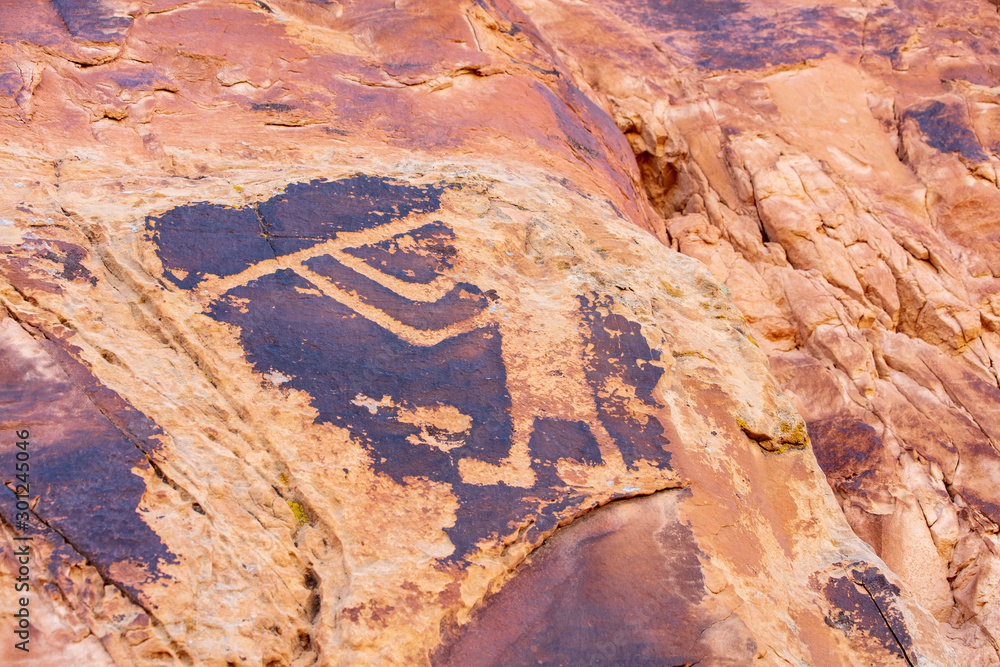 Detail of a part of the petroglyphs incised by the Fremont People in ...