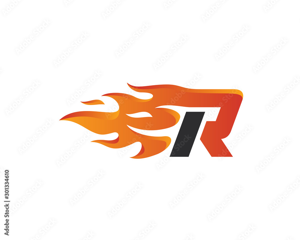 initial R flame letter logo design vector, fire logo lettering design ...