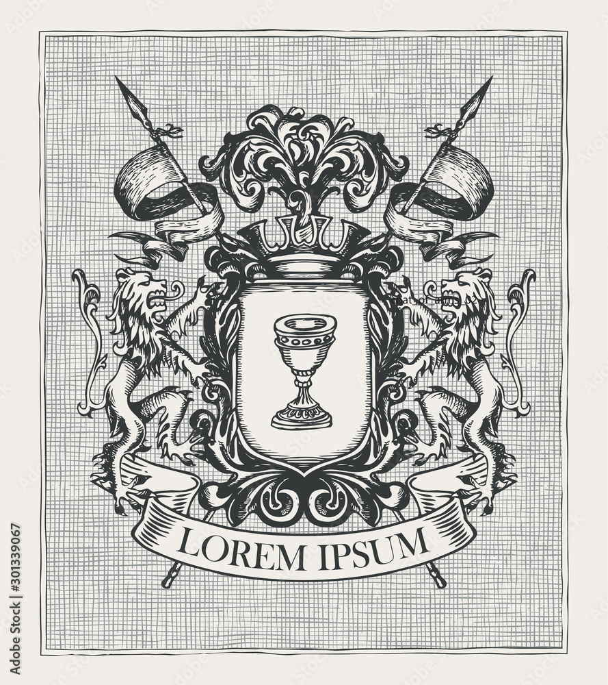 Vector heraldic Coat of arms in vintage style with knightly shield ...