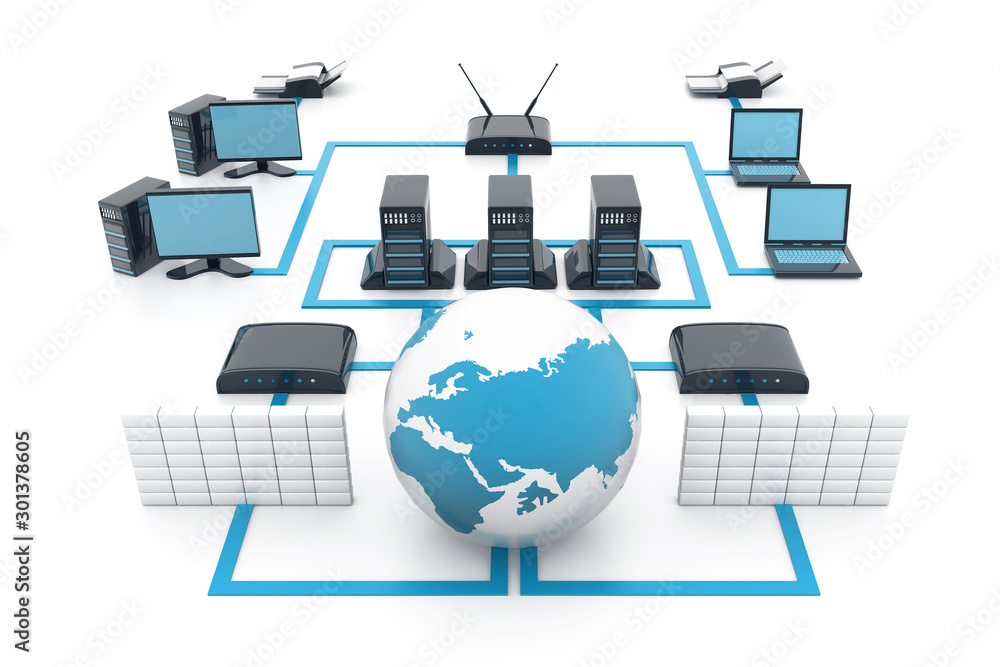 Computer network. Internet concept. Network diagram. 3d illustration ...
