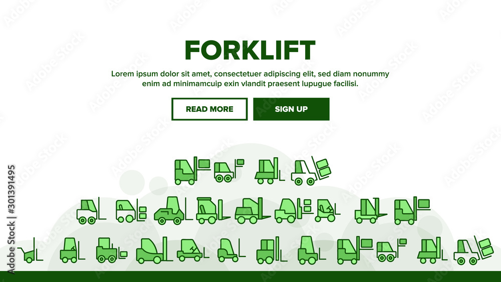 Forklift, Lift Truck Vector Linear Icons Set. Transportation Forklift ...