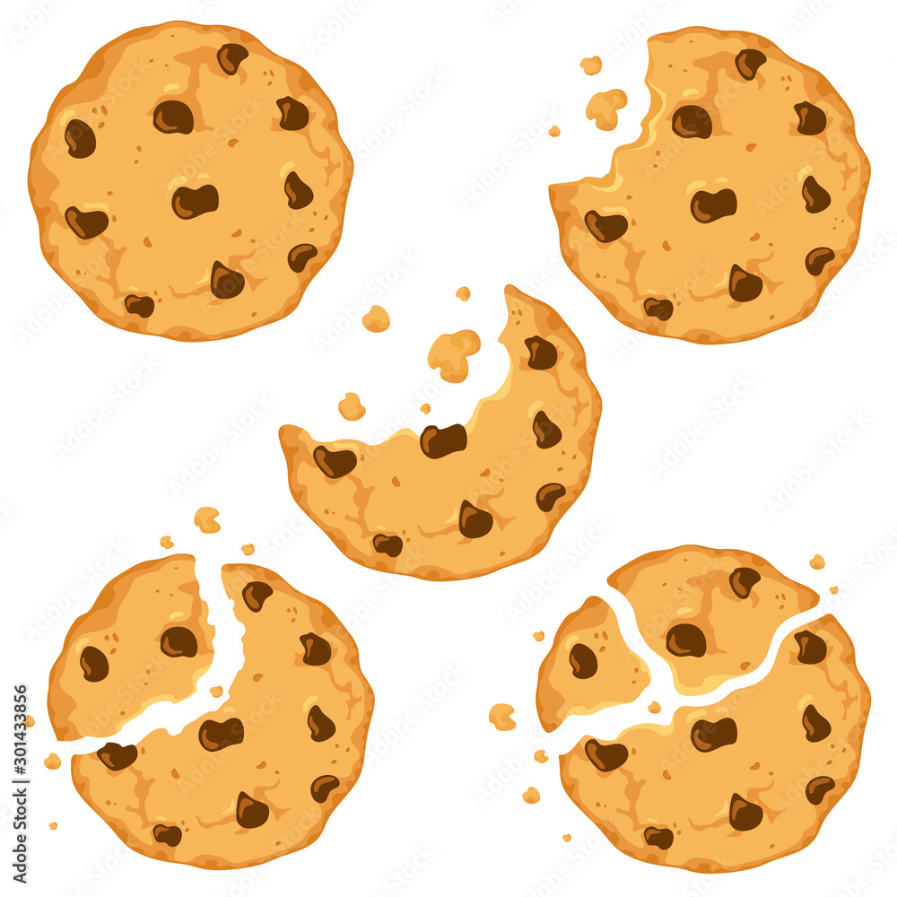 Traditional cookies with chocolate crisps. Bitten, broken, cookie ...