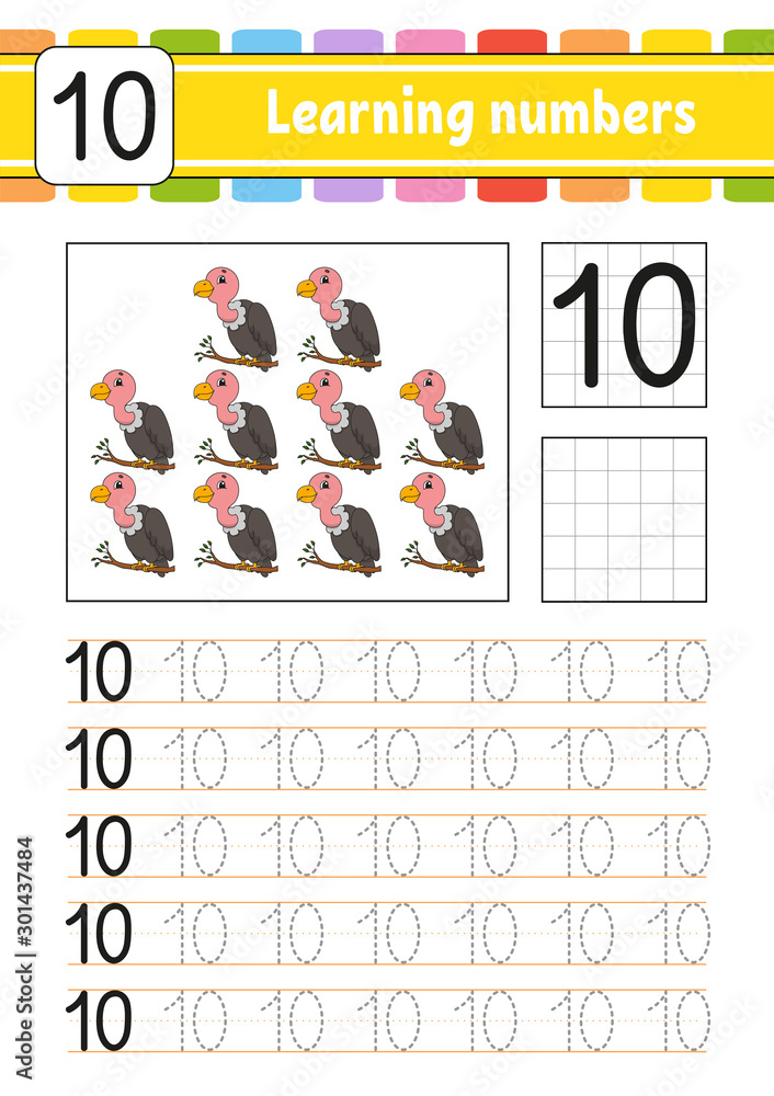 Trace and write. Handwriting practice. Learning numbers for kids ...