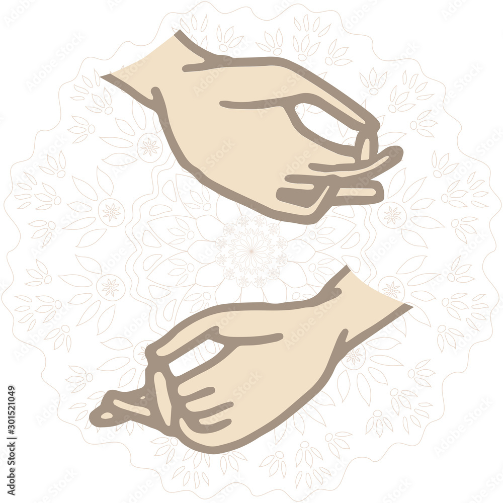 Hands mudras on mandala background vector illustration Stock Vector ...