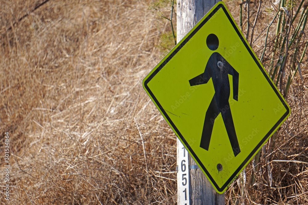 Warning walking sign board that beware people cross the crosswalk is ...