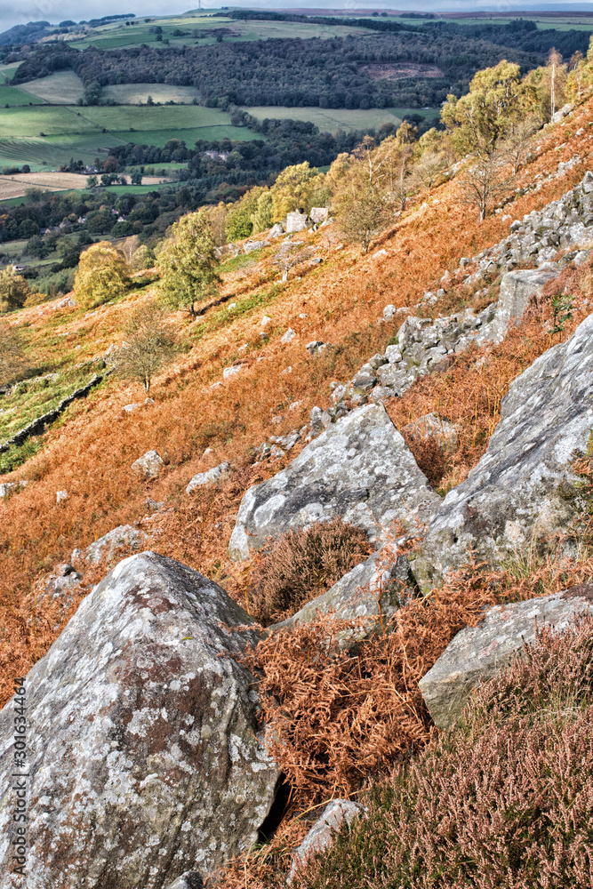 Foto de Stock Curbar Gap and Frogatt Edge Hope Valley, Derbyshire Peak ...