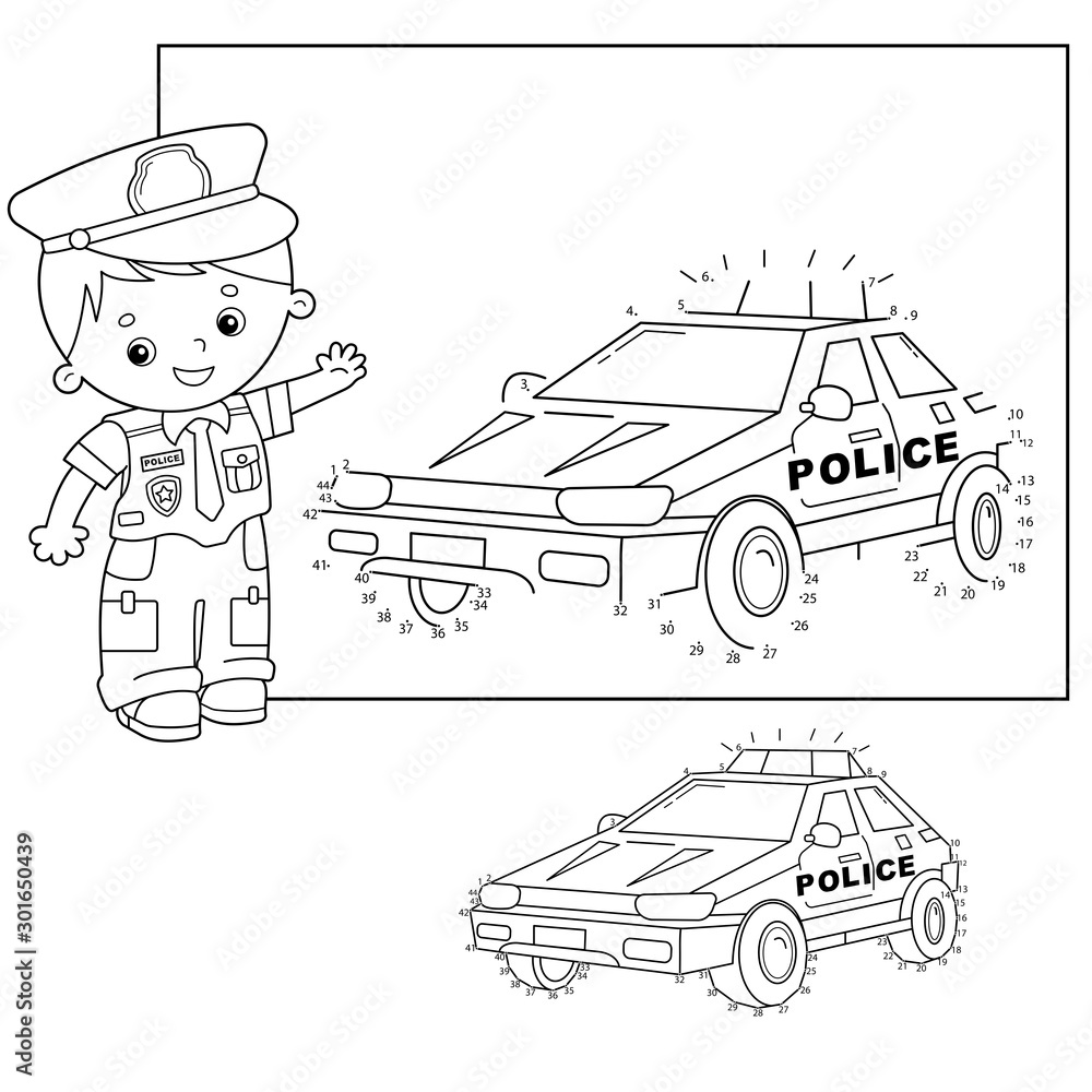 Educational Puzzle Game for kids: numbers game. Police car. Images ...