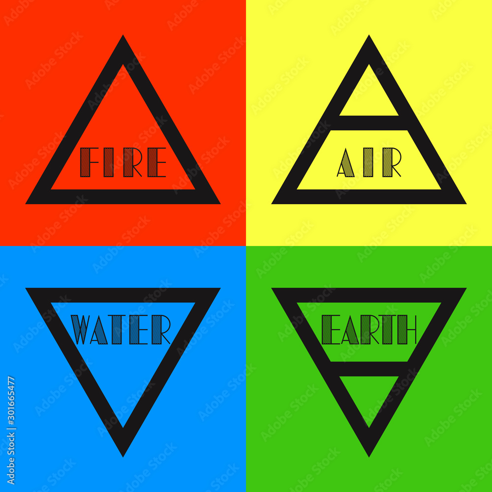 Alchemical symbols of the four elements with the inscription. Magic ...