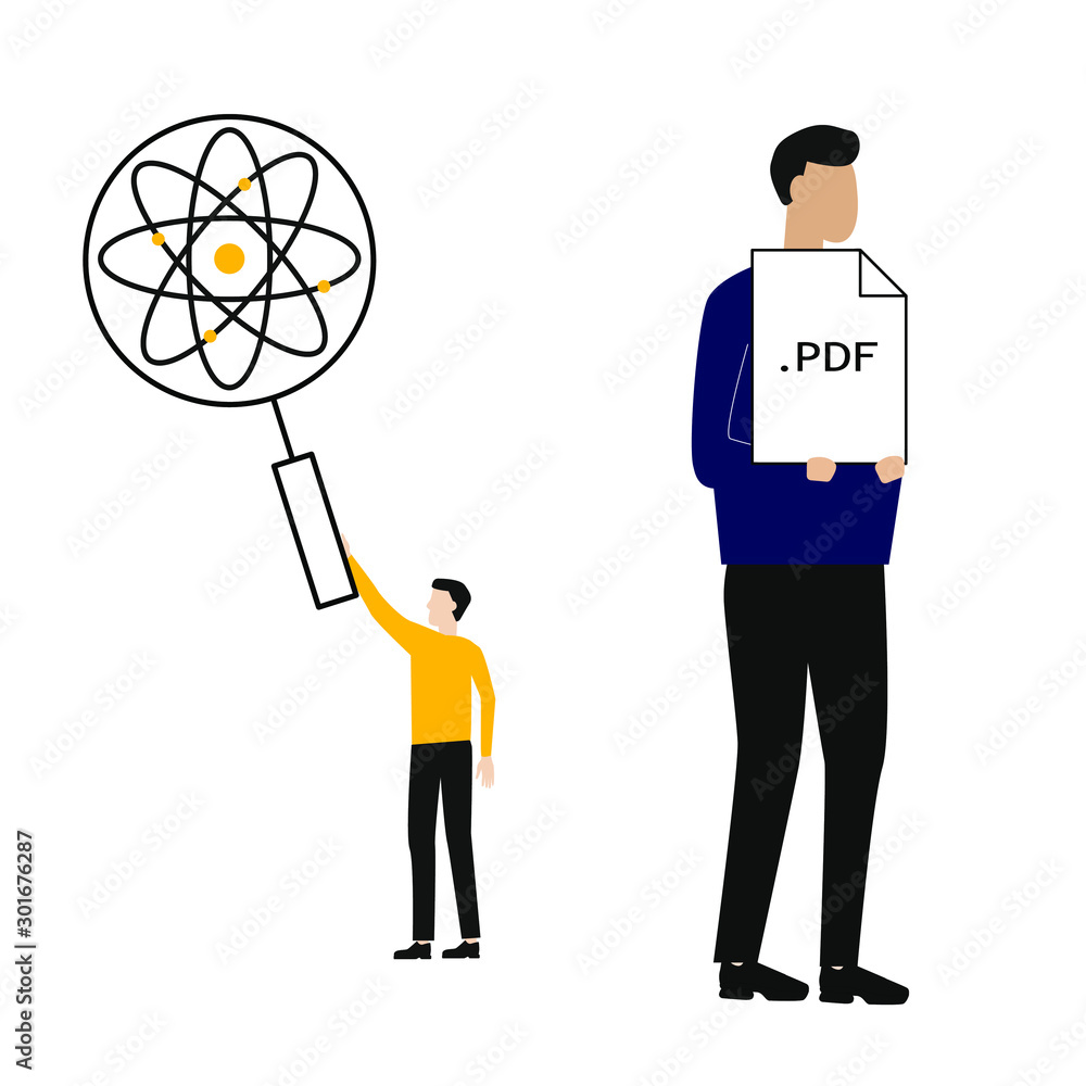 Set of flat cartoon character isolated with man and atom sign, pdf ...