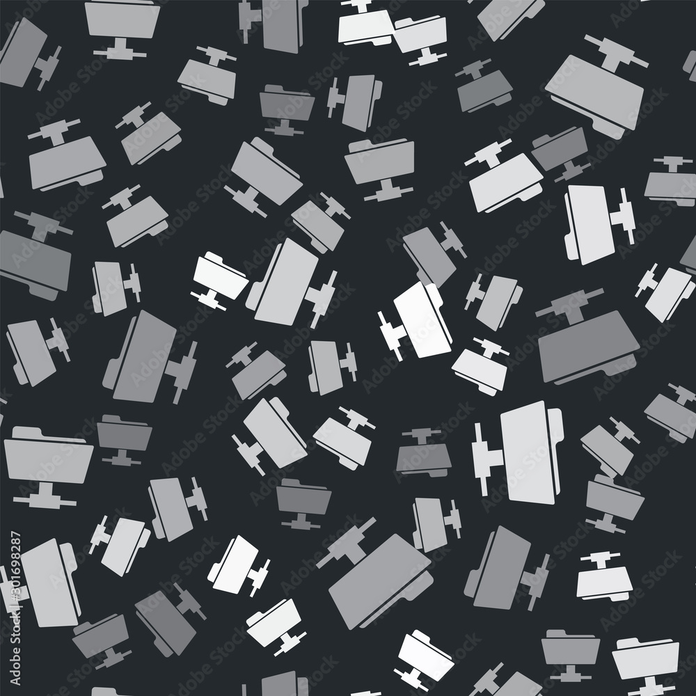 Grey FTP folder icon isolated seamless pattern on black background ...