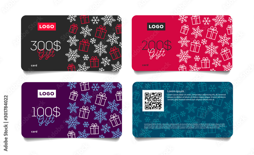 Set of Christmas or winter dicount gift vouchers, cards with snowflakes ...