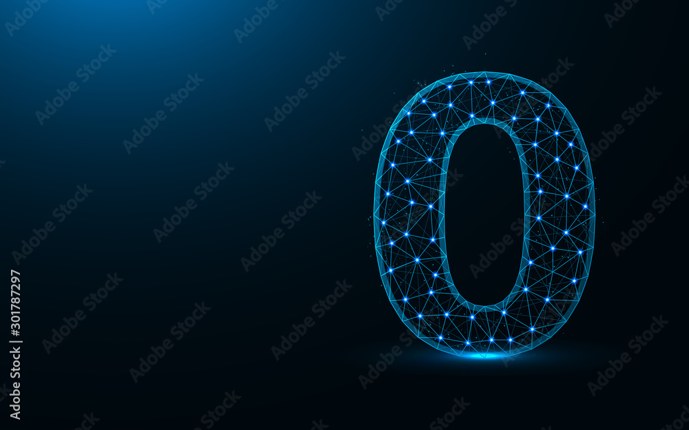 Number 0 low poly design, mathematics abstract geometric image, zero wireframe mesh polygonal ...