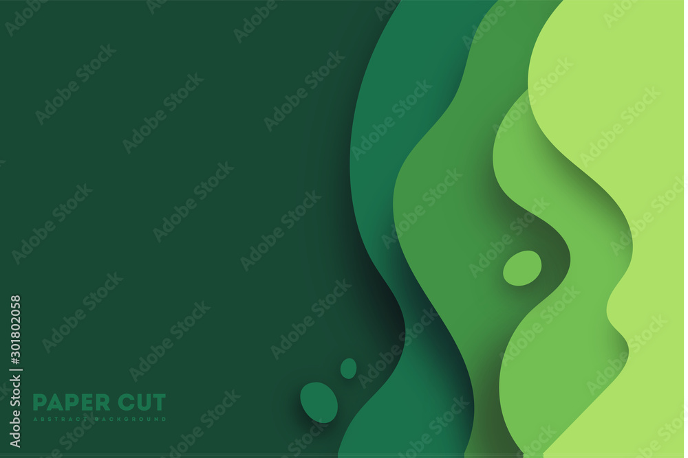 Green abstract paper carve background.Paper art style of nature concept ...