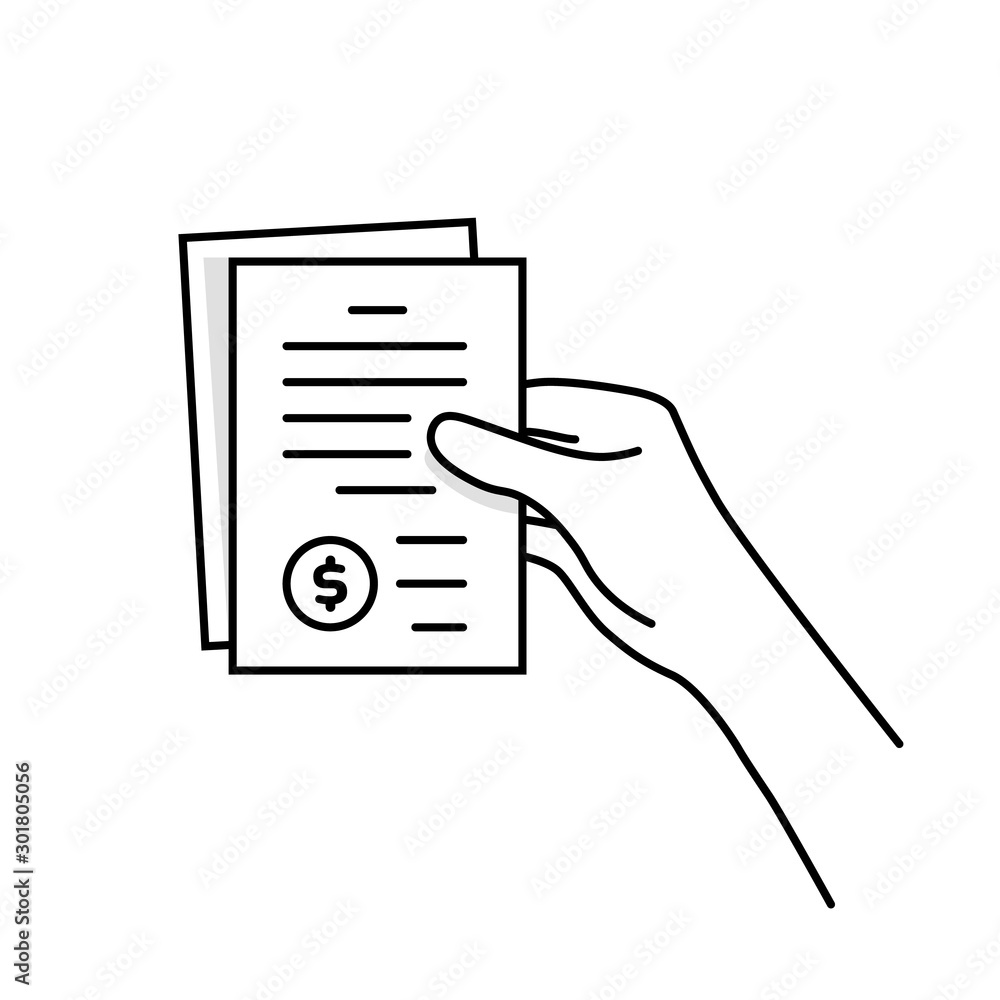 black thin line hand holding invoice Stock Vector | Adobe Stock
