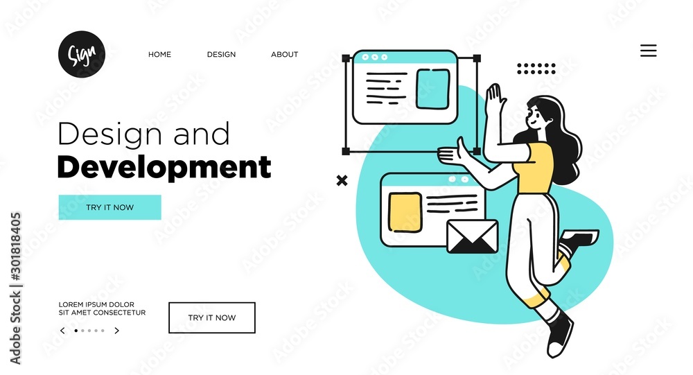 Vektor Stok Designing Developing and programming technologies concept ...