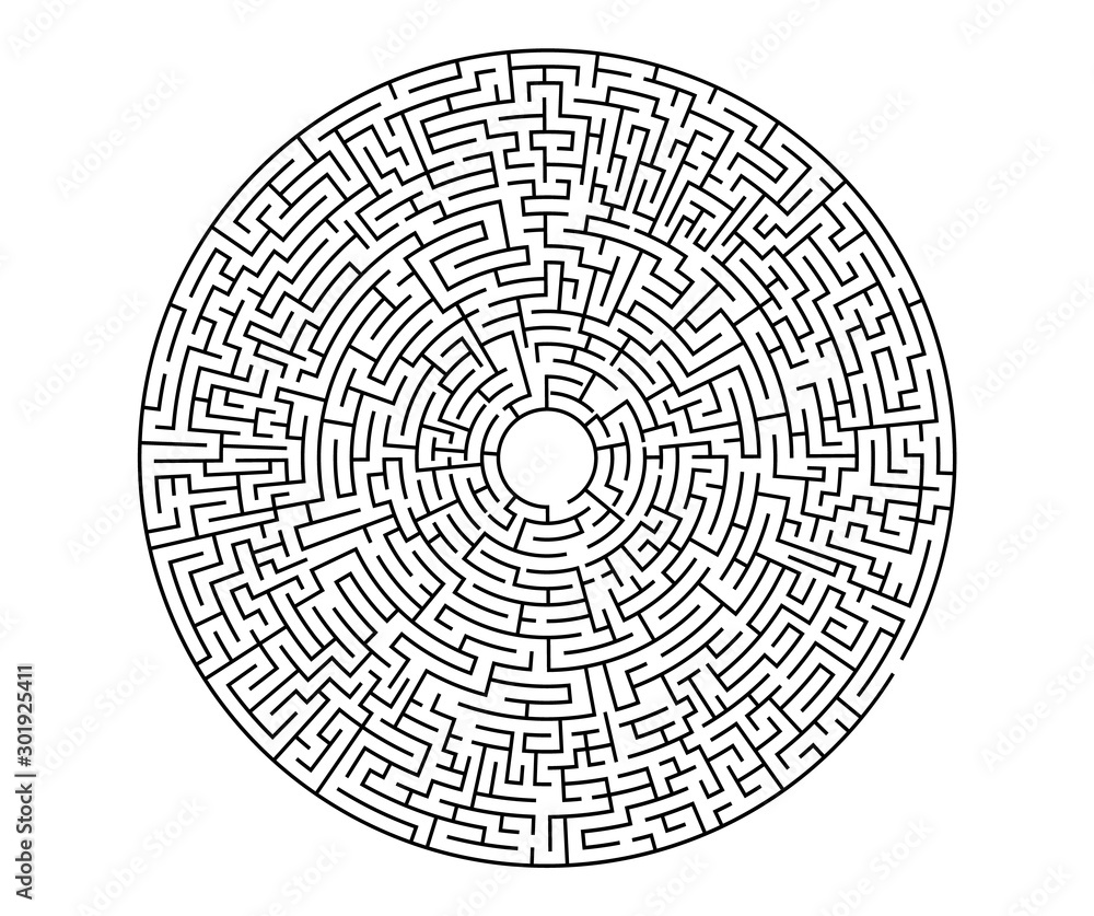 Very hard black vector labyrinth in flat style on an isolated white ...