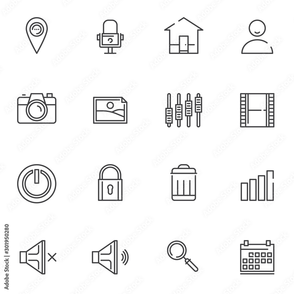 Basic essentials line icons set. linear style symbols collection ...