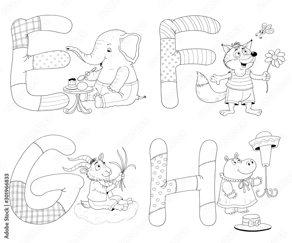 English alphabet. ABC. Coloring book. Coloring page. Cute and funny ...