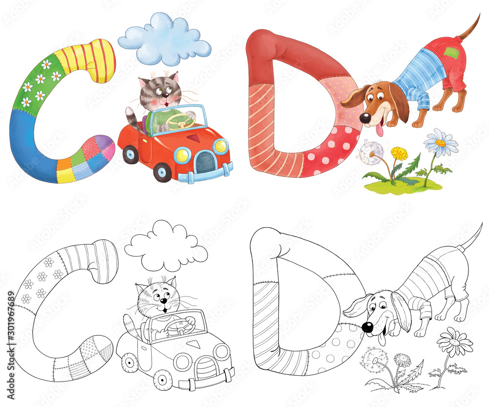 English alphabet. ABC. Coloring book. Coloring page. Cute and funny ...