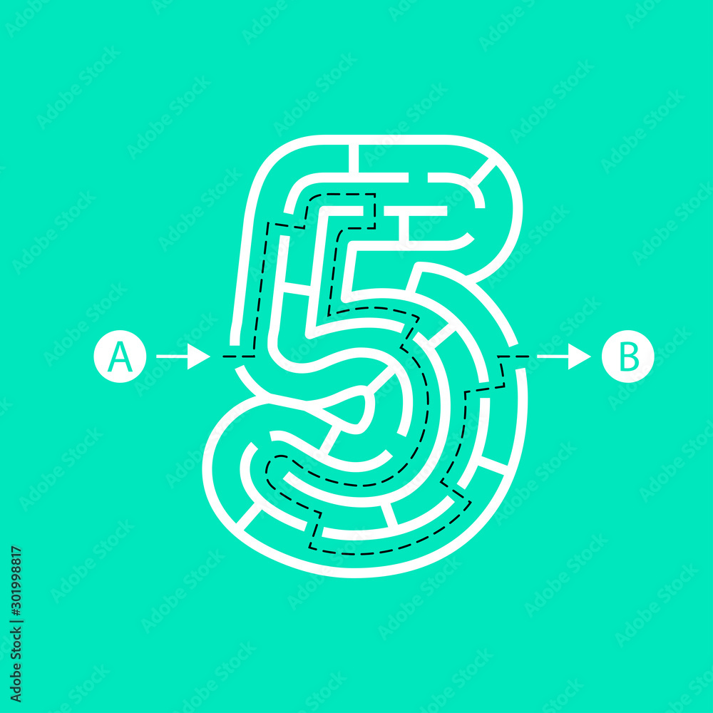 Number shape Maze Labyrinth, maze with one way to entrance and one way ...