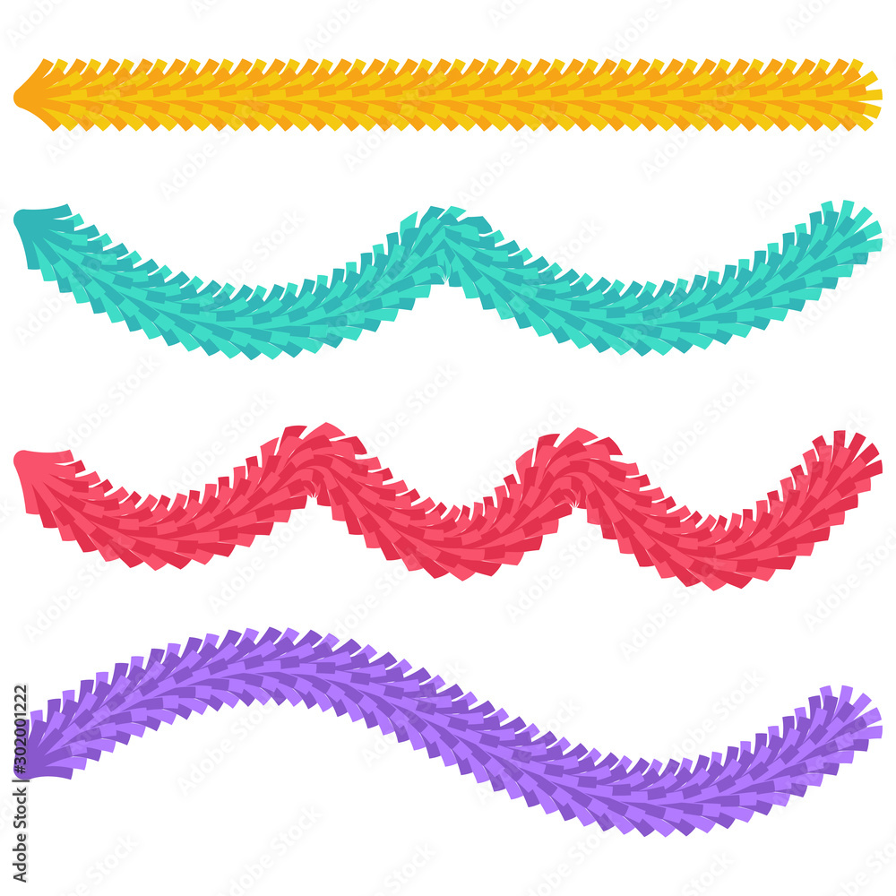 Christmas tinsel vector cartoon simple garland set isolated on a white ...